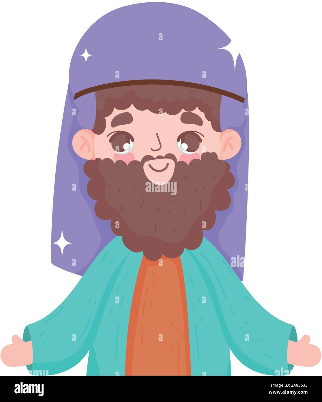 joseph character stars manger nativity, merry christmas vector ...