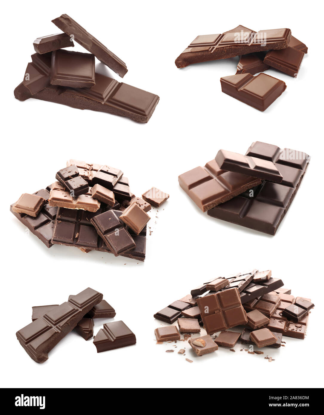 Different chocolate pieces on white background Stock Photo - Alamy