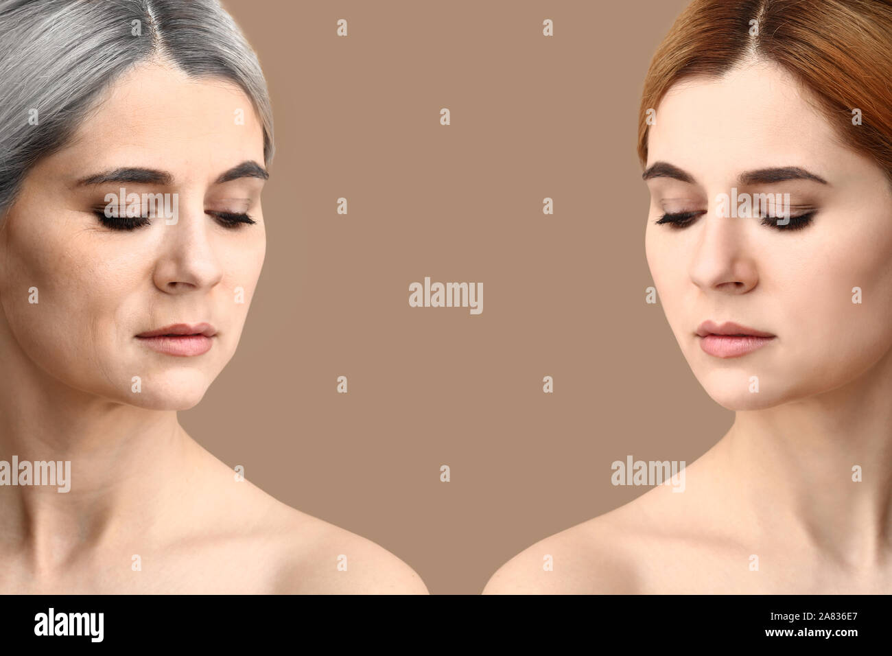 Young old face comparison hi-res stock photography and images - Alamy