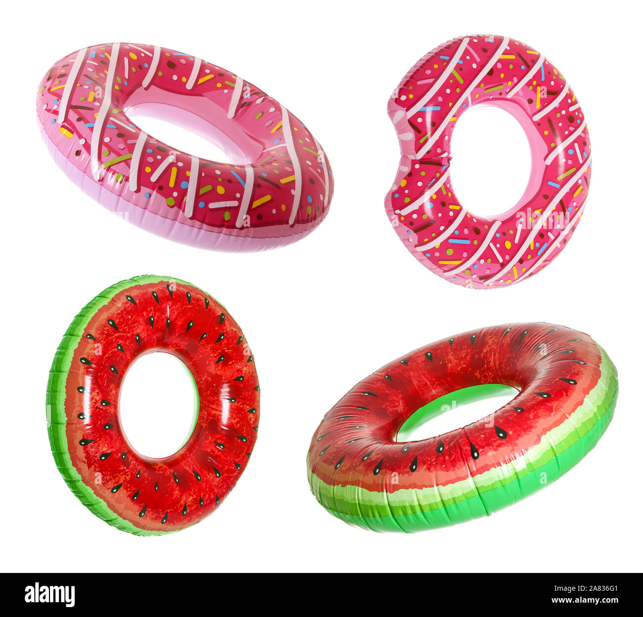 Different inflatable rings on white background Stock Photo - Alamy
