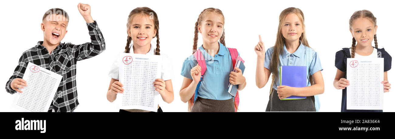 Different little children on white background Stock Photo - Alamy