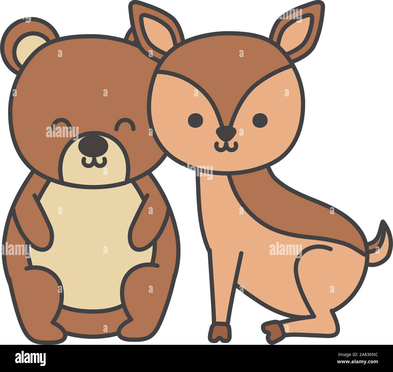 little cute bear and deer cartoon animals vector illustration Stock ...