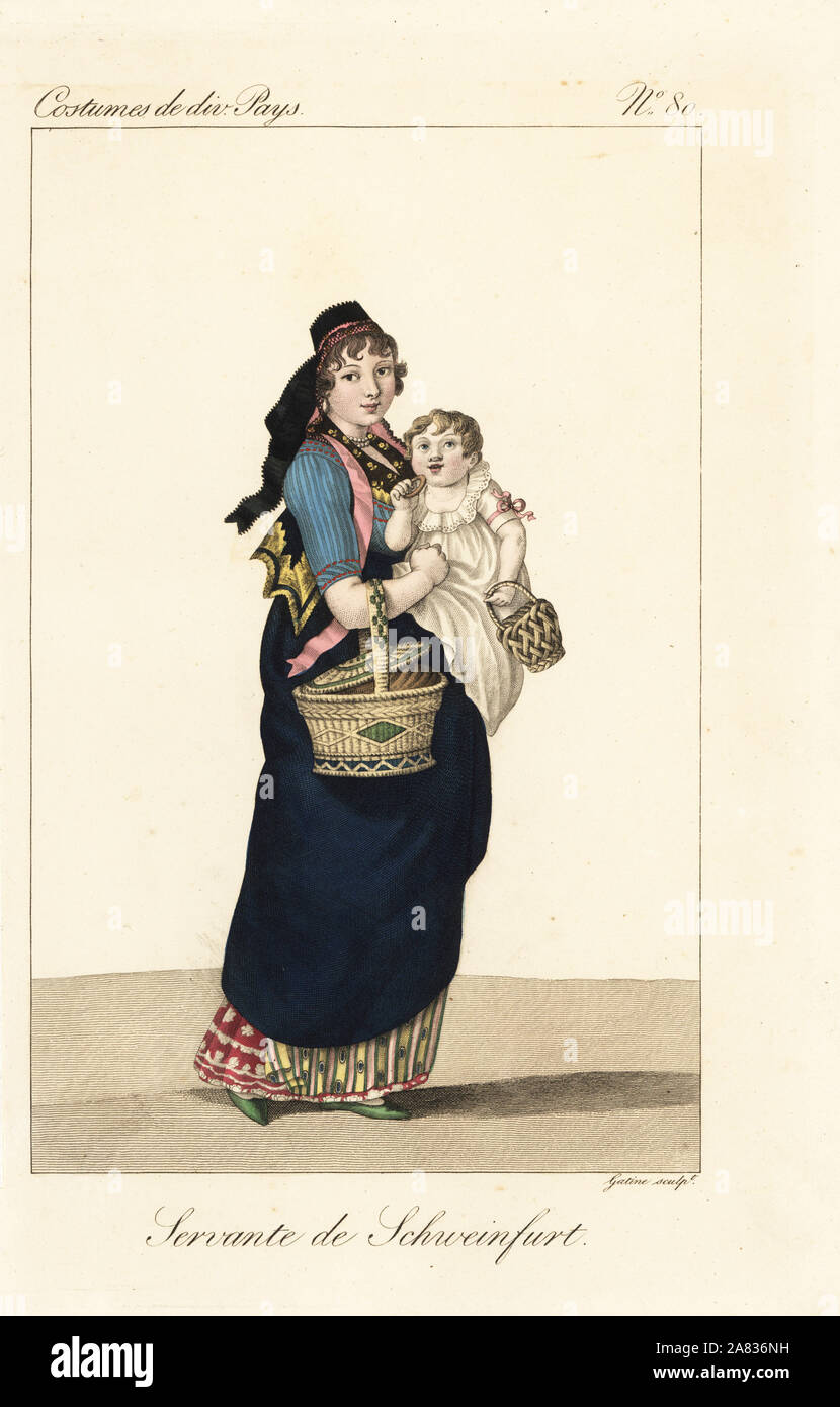 Servant girl (nanny with child) of Schweinfurt, Bavaria, Germany, 19th ...