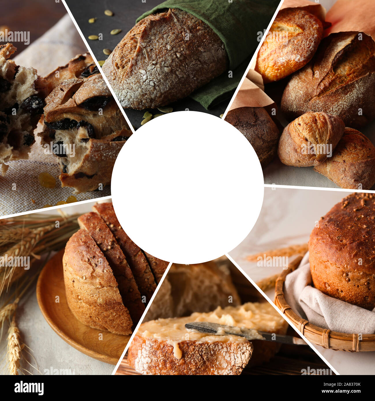 Collage of photos with fresh bakery products and space for text Stock ...