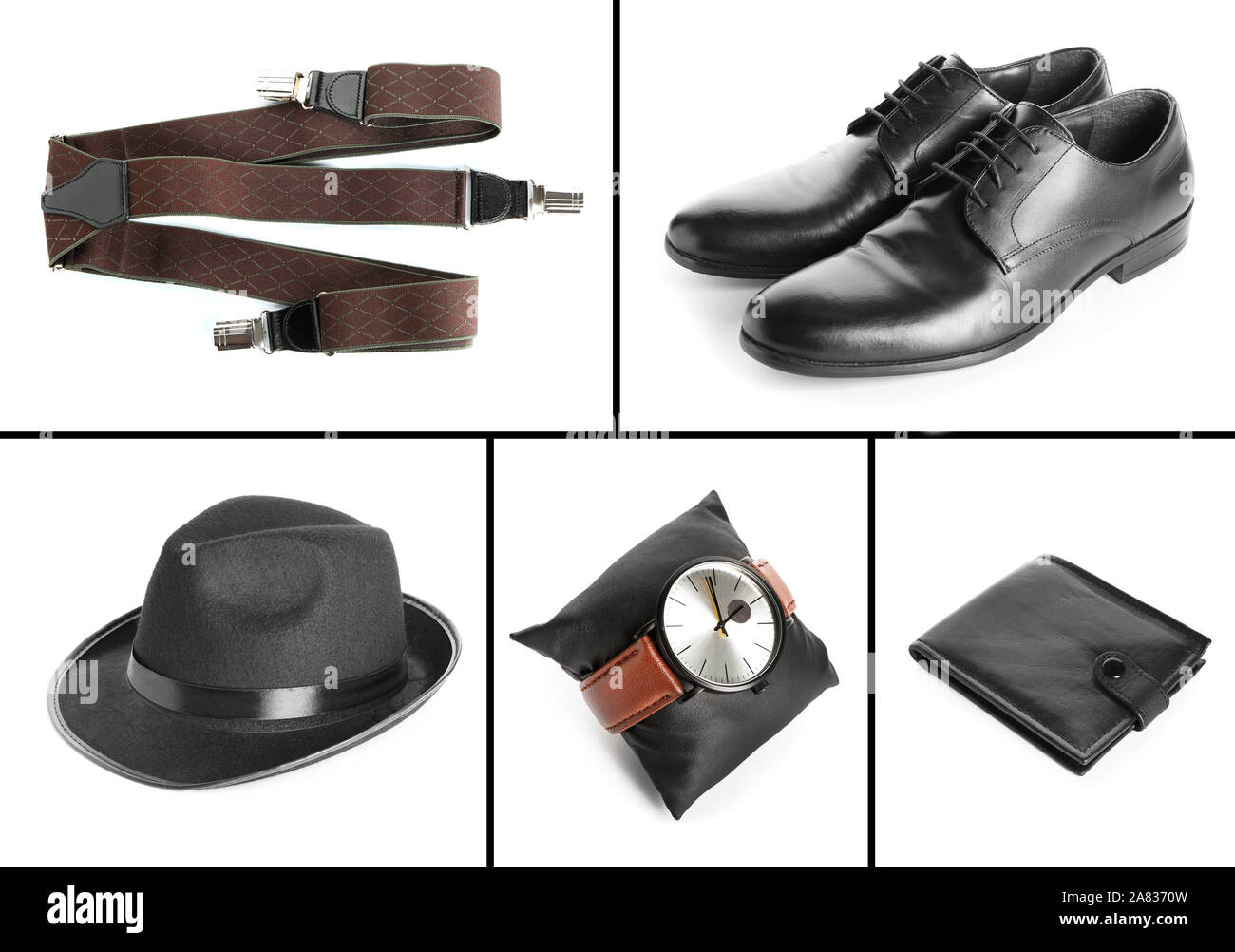 Set of male accessories on white background Stock Photo - Alamy