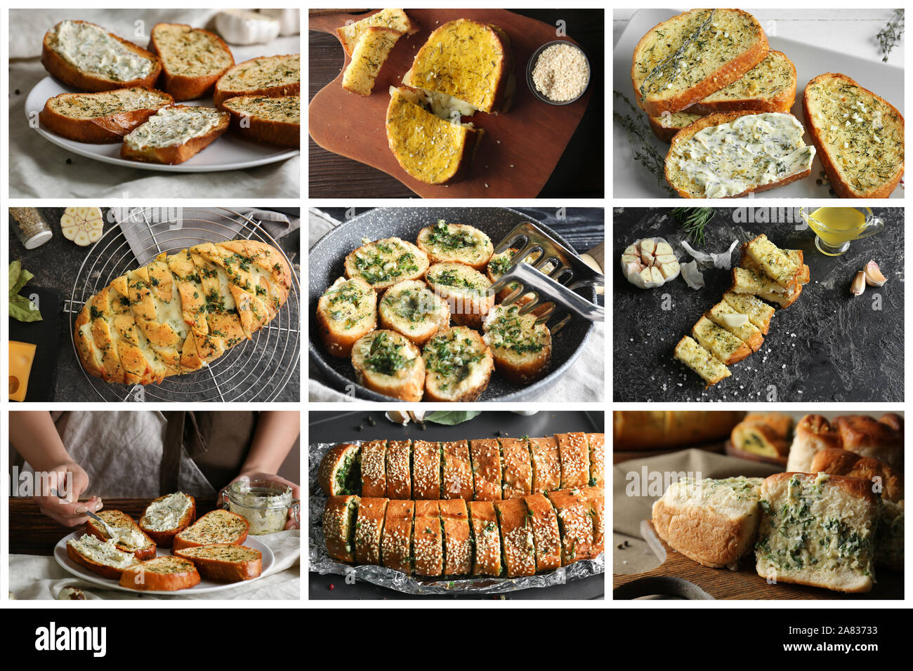 Collage of photos with tasty garlic bread Stock Photo - Alamy