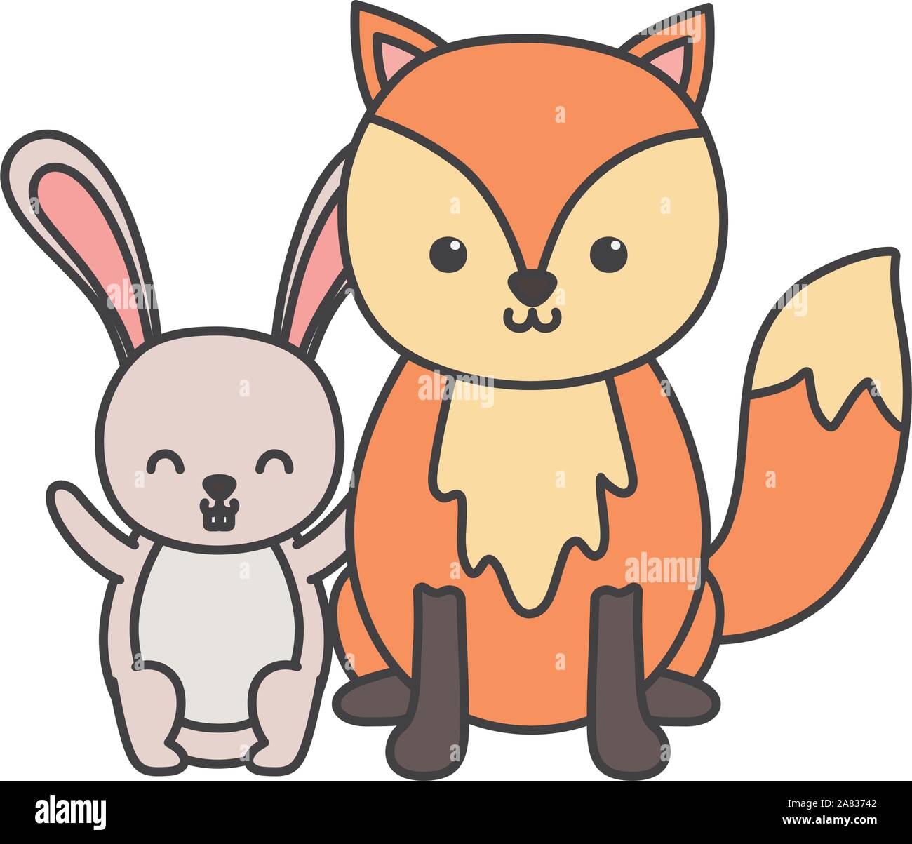 funny little cute fox and rabbit animals vector illustration Stock ...