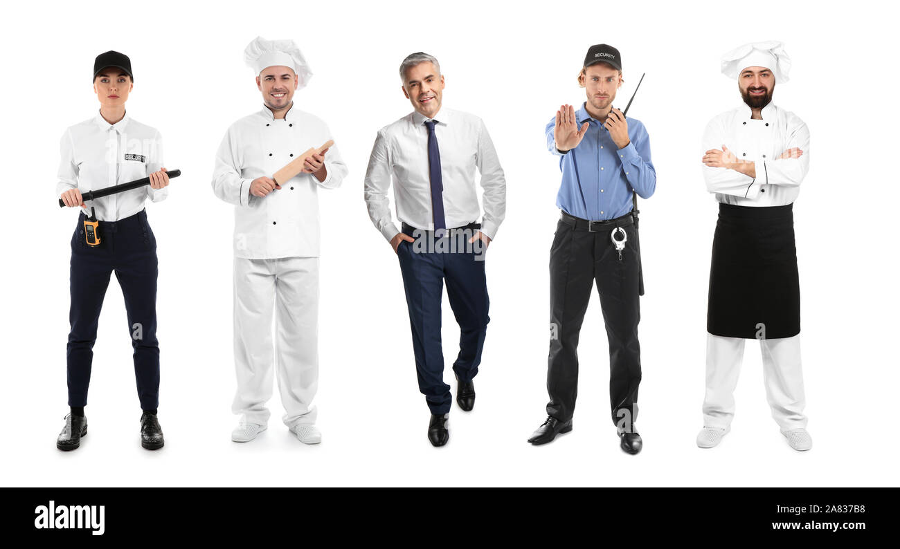 Collage with people of different professions on white background Stock ...