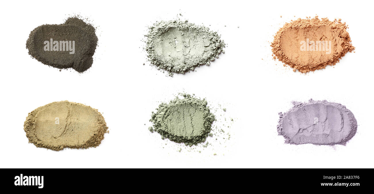 Different cosmetic clays on white background Stock Photo - Alamy