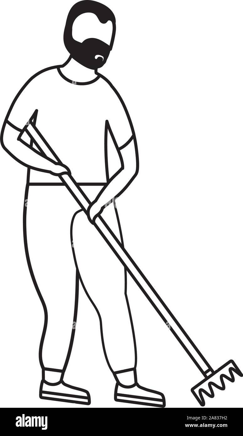 man with rake, tool of garden on white background vector illustration ...