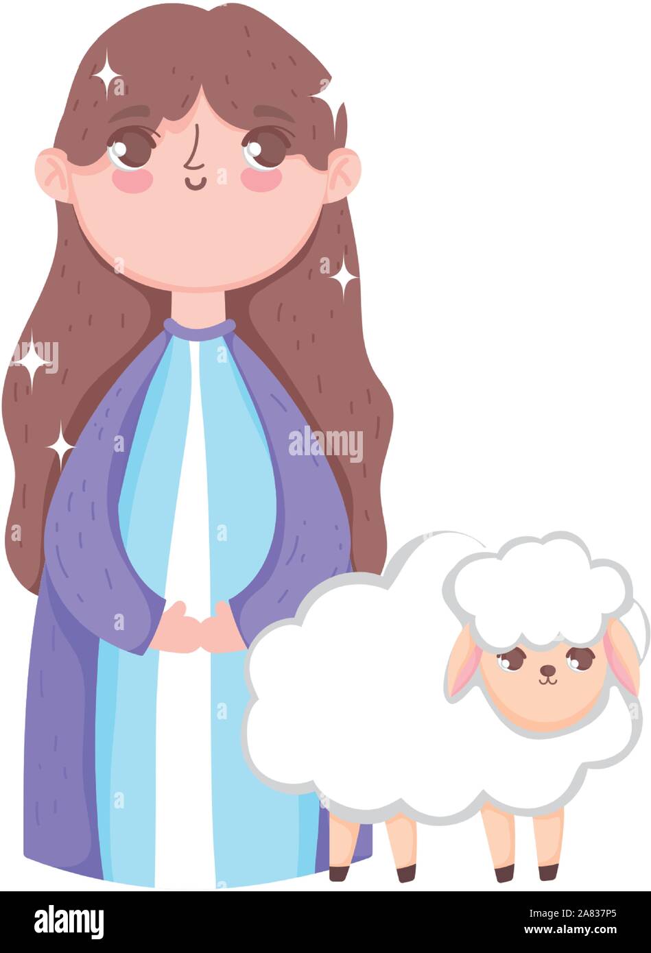 mary and sheep manger nativity, merry christmas vector illustration ...