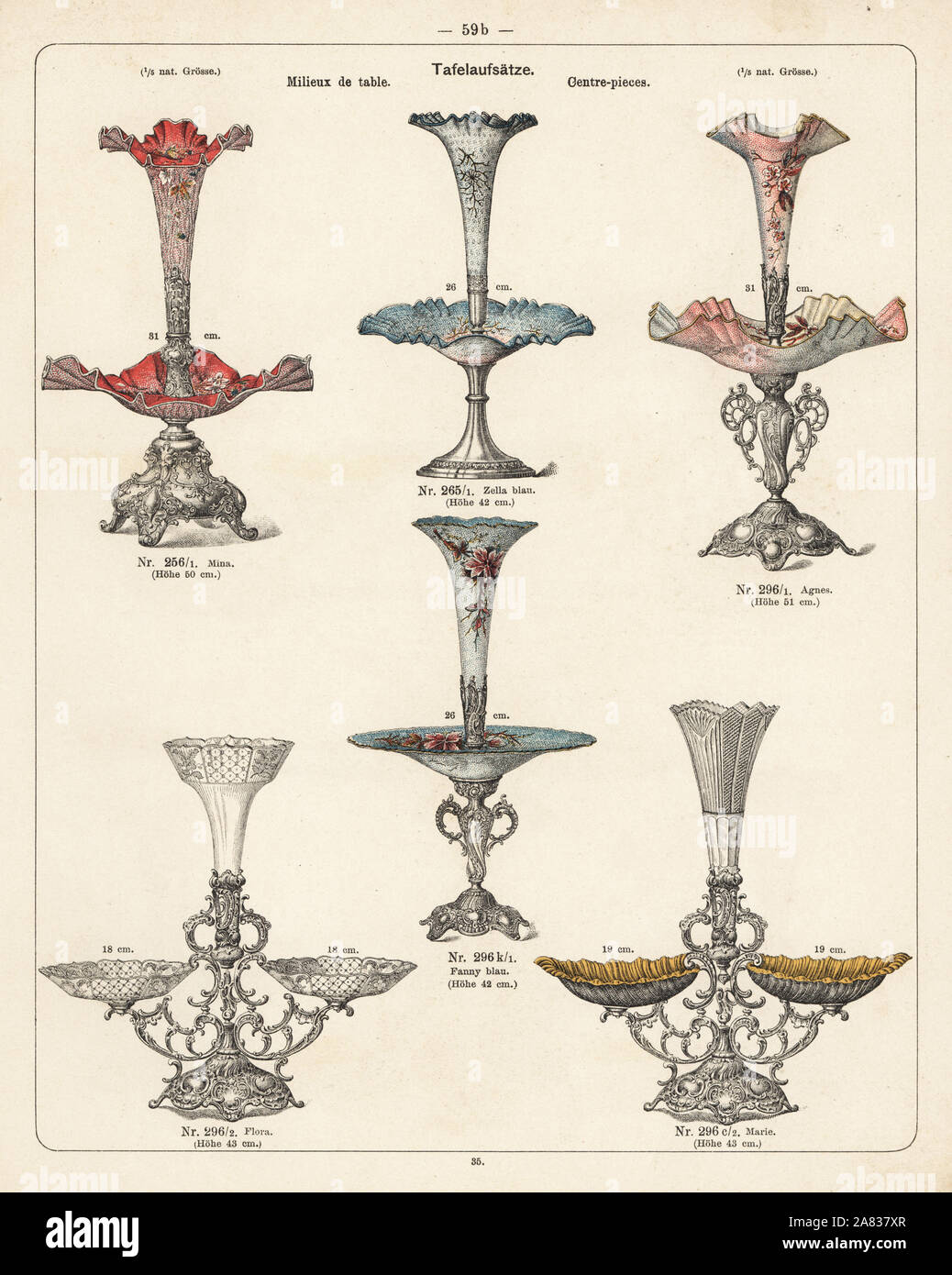 Metal and glass centerpiece for the table. Lithograph from a catalog of ...
