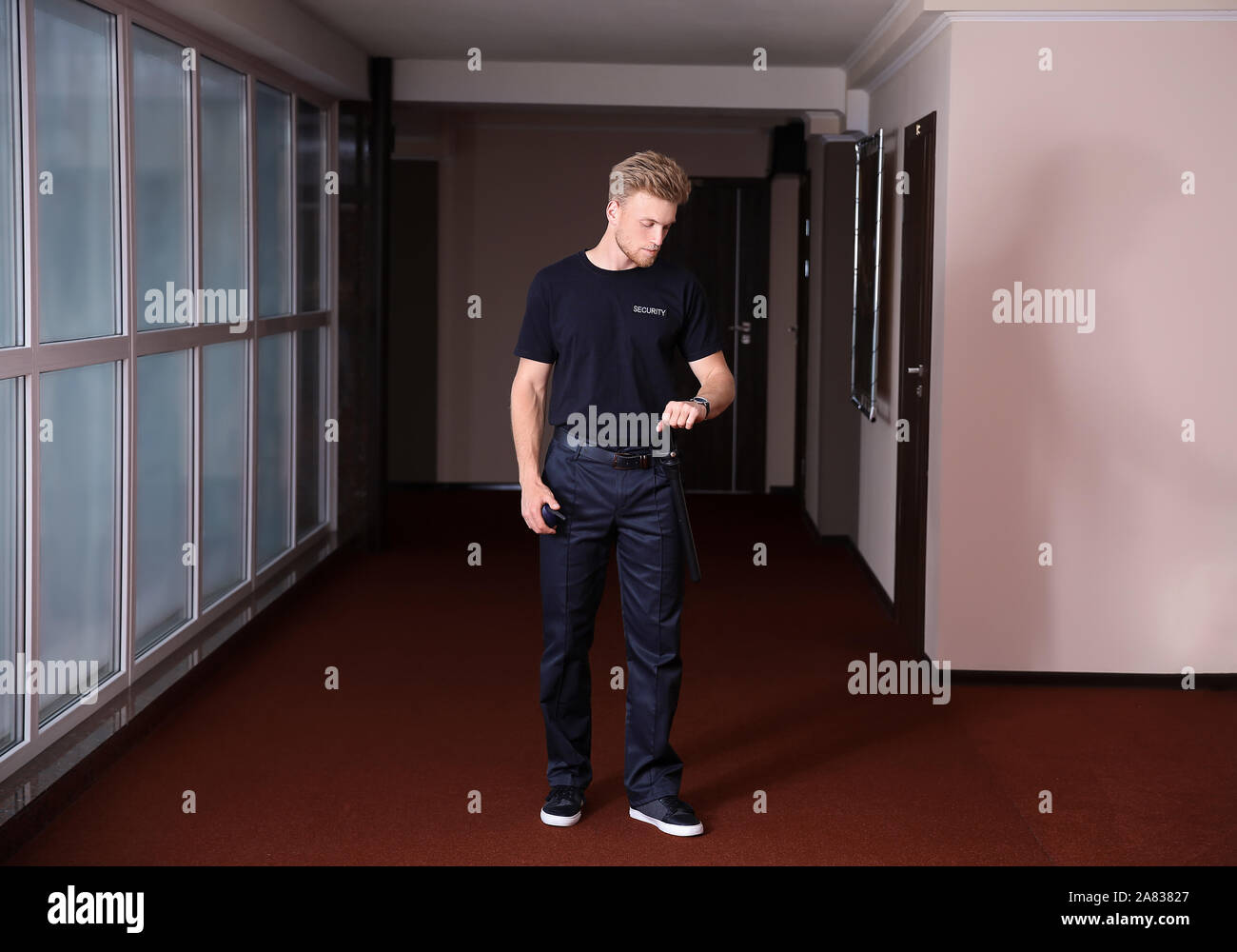 Male security guard in building Stock Photo - Alamy