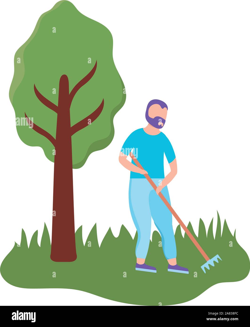 scene of man with rake, tool of garden vector illustration design Stock ...