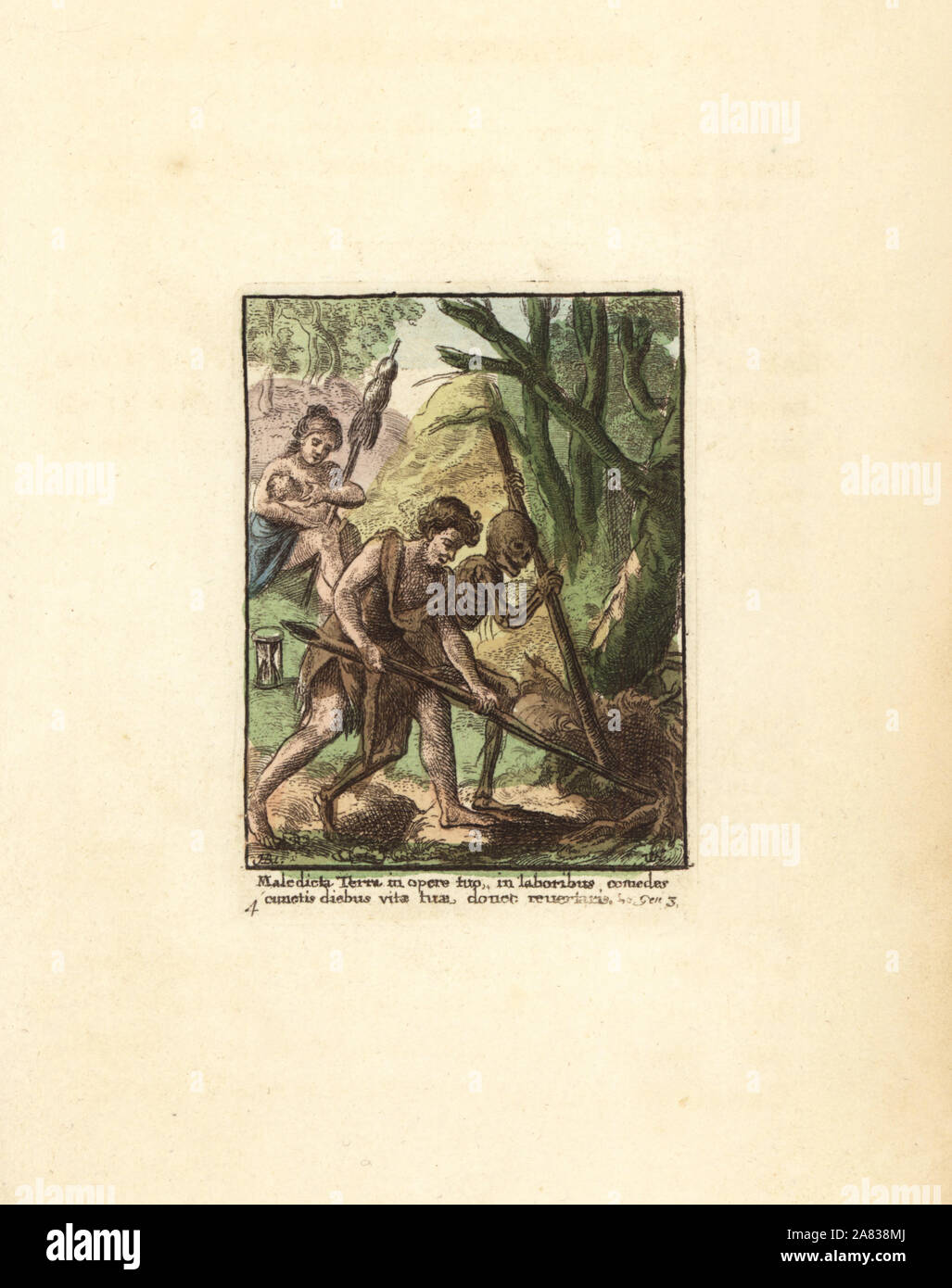 Condemnation to Labour: Adam and the skeleton of Death uprooting a tree ...