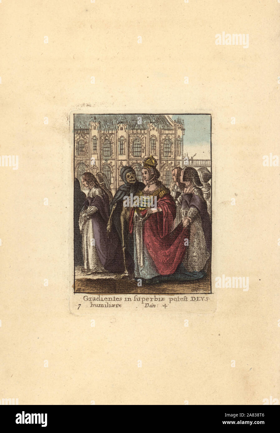 Skeleton of Death in hooded robe walks with the Queen in a parade with ...