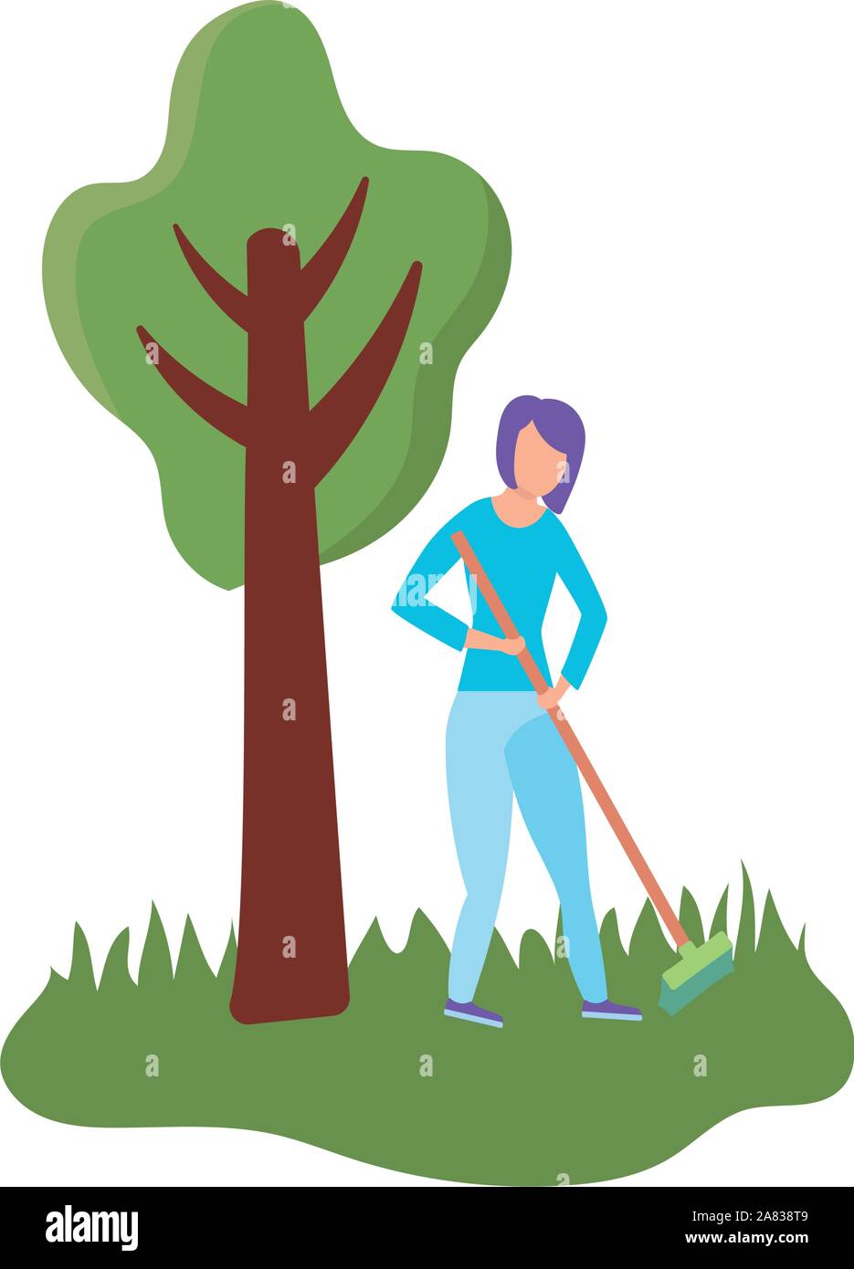 scene of woman with rake, tool of garden vector illustration design ...