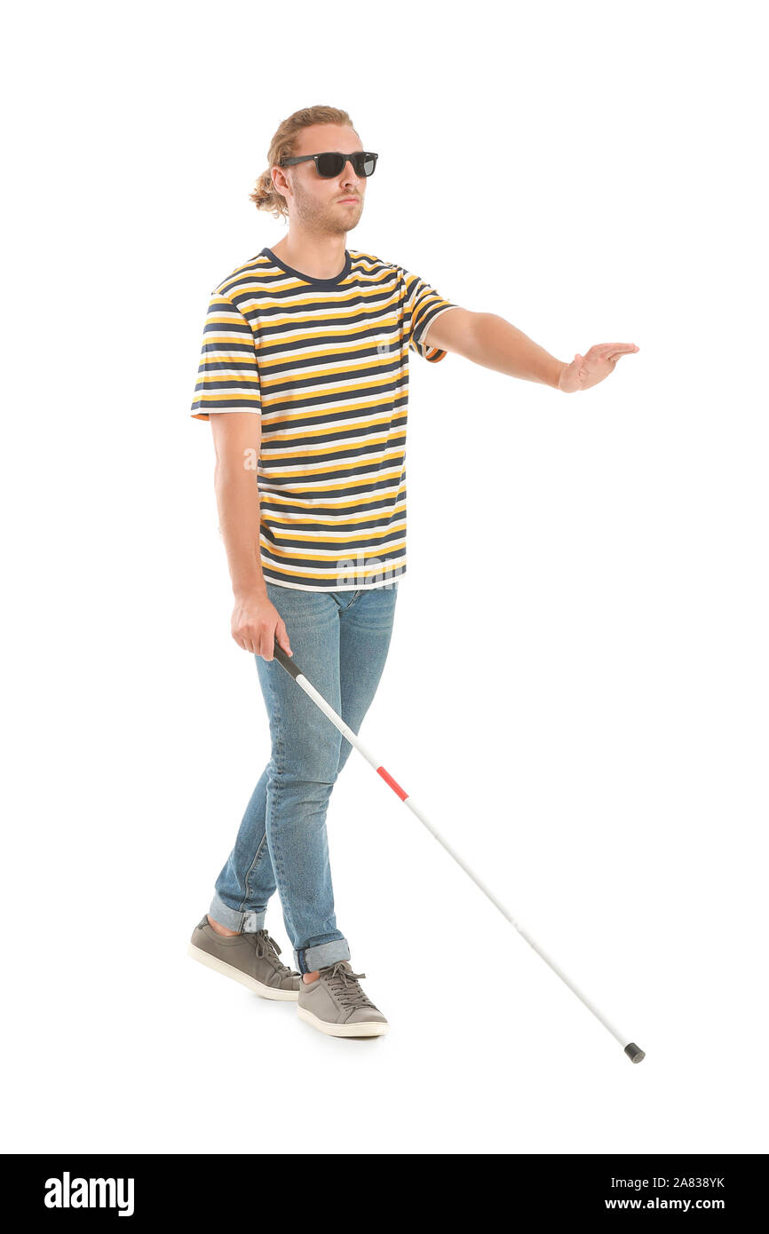 Blind young man on white background Stock Photo - Alamy