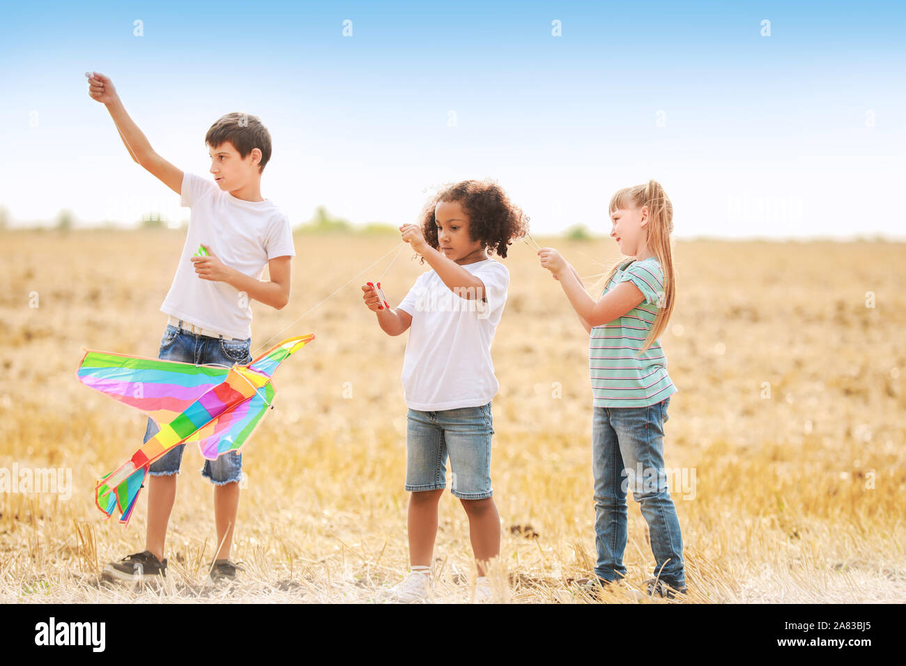 Little children flying kite outdoors Stock Photo - Alamy