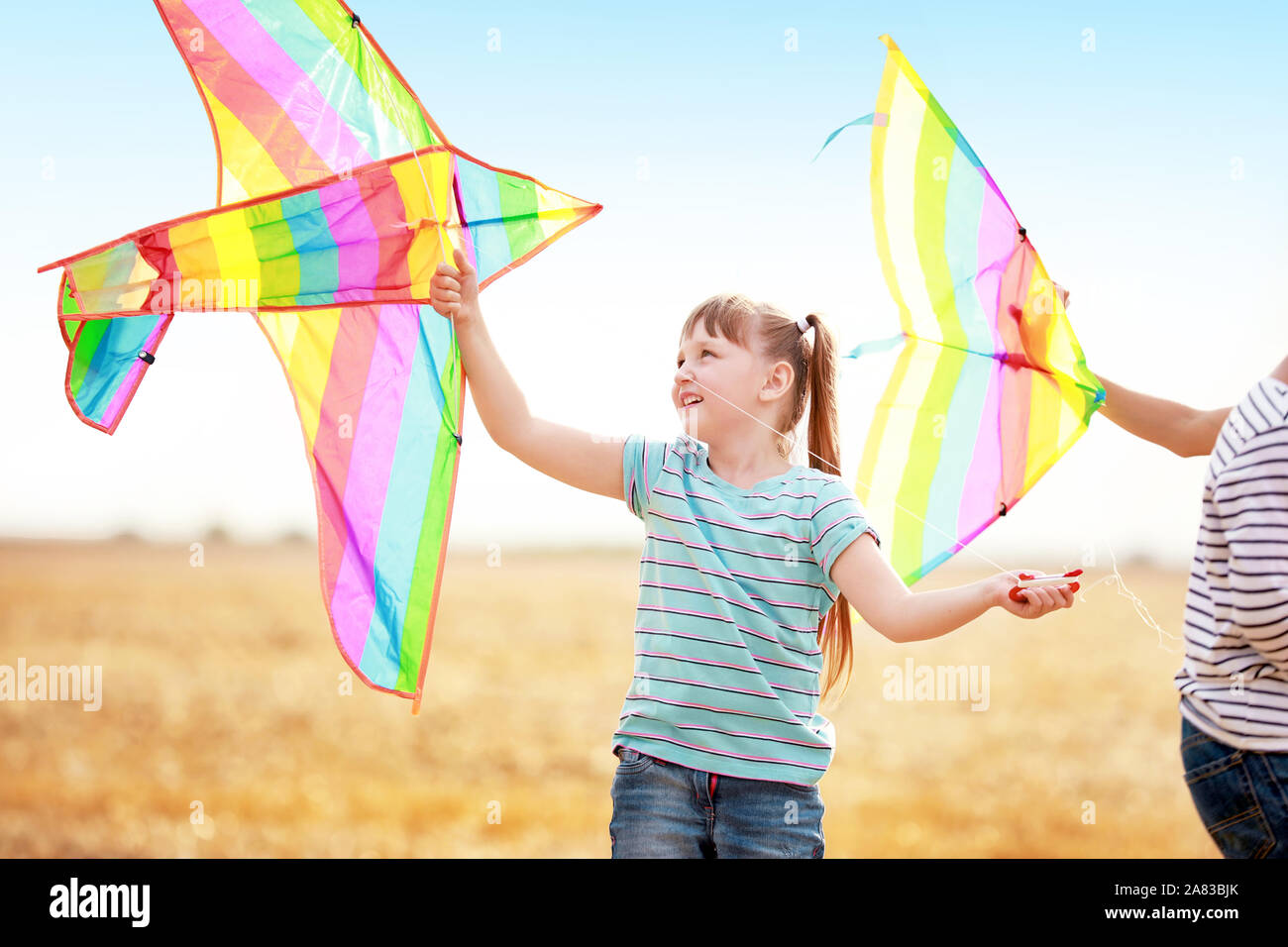 Little children flying kites outdoors Stock Photo - Alamy
