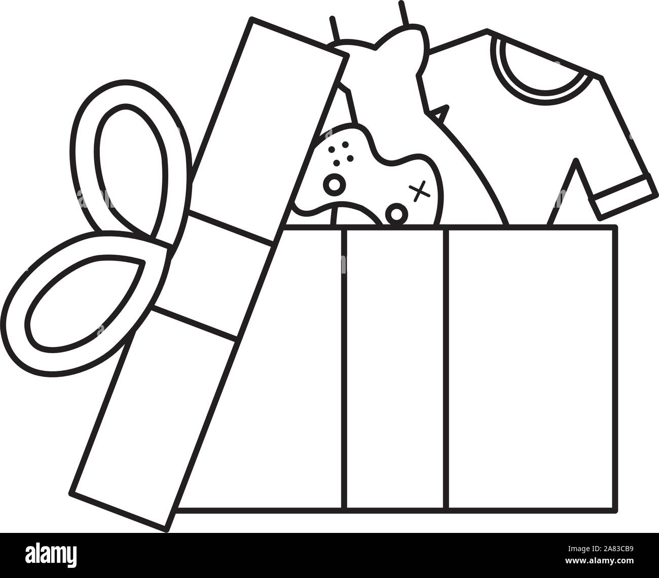 gift box present with clothes and video game control Stock Vector Image ...