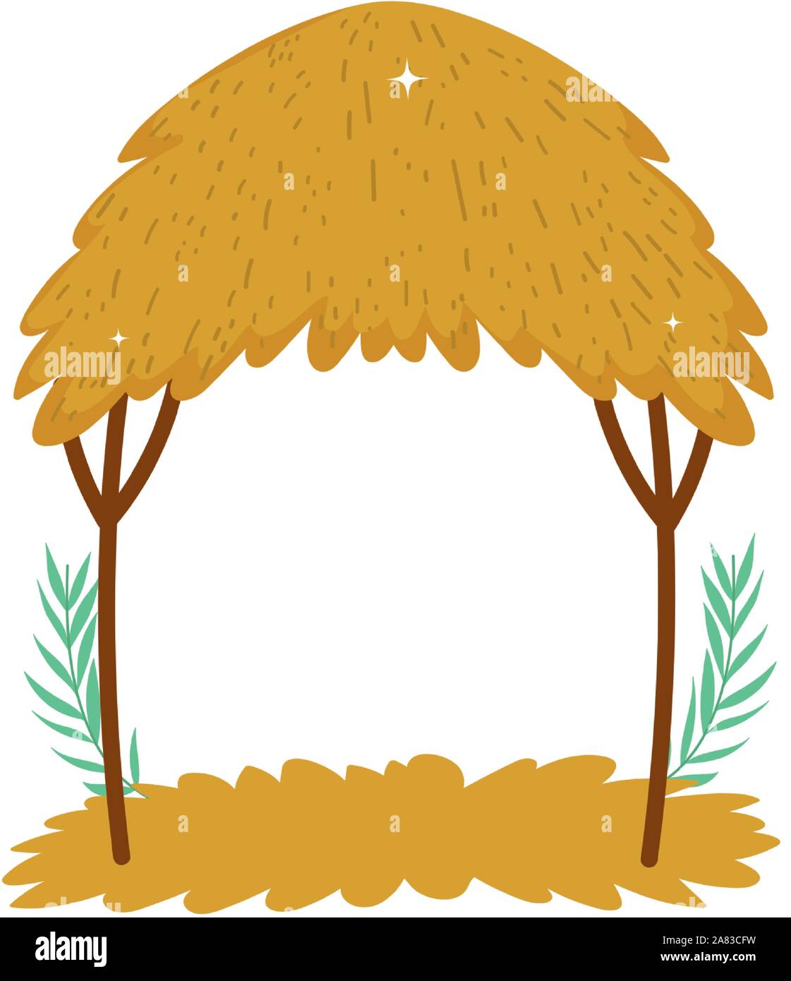 rustic hut branches leaves grass nature vector illustration Stock ...