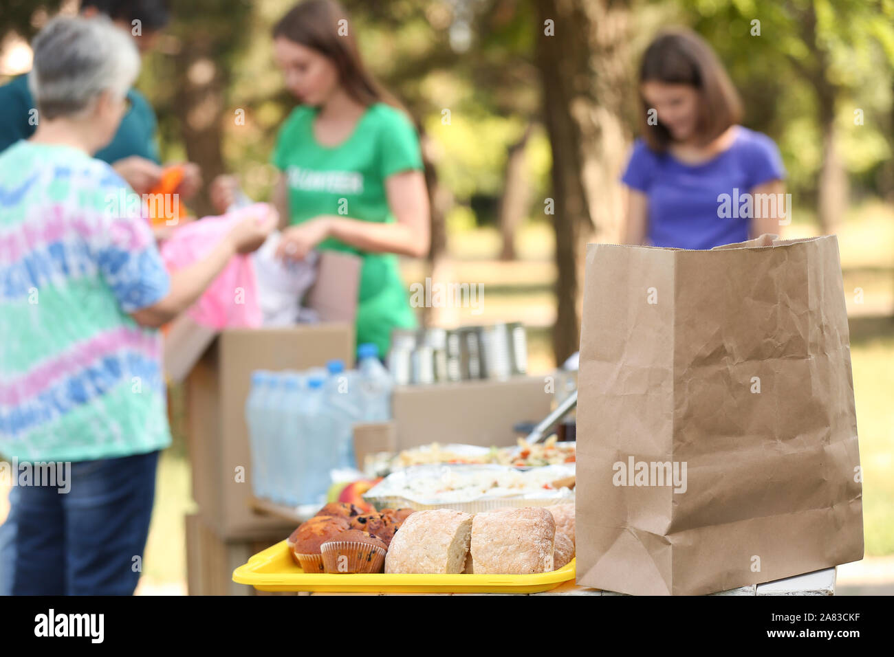 Donation food for poor people outdoors Stock Photo - Alamy