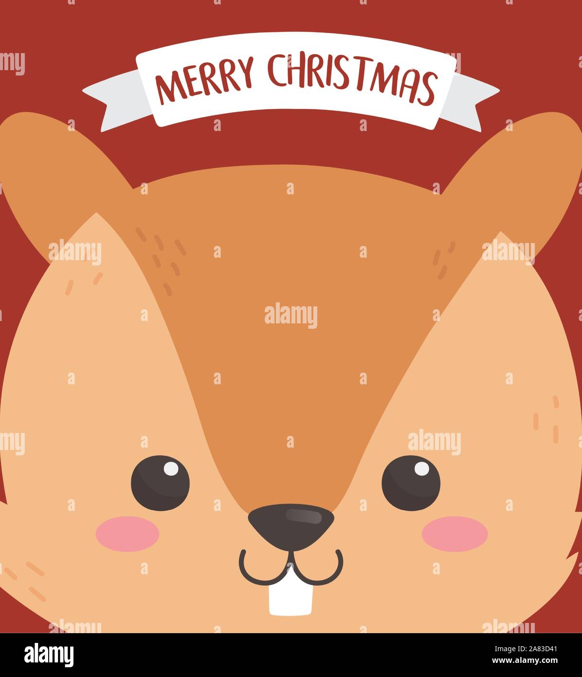 merry christmas celebration cute squirrel head cartoon card vector ...
