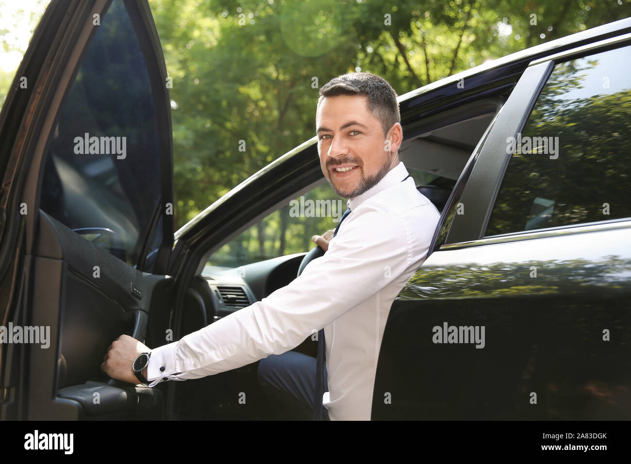Businessman getting out of car hi-res stock photography and images - Alamy