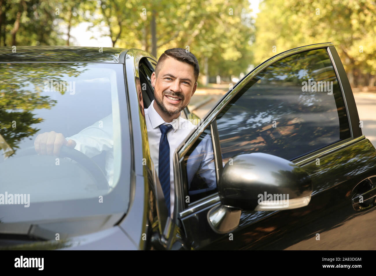 Businessman getting out of car hi-res stock photography and images - Alamy