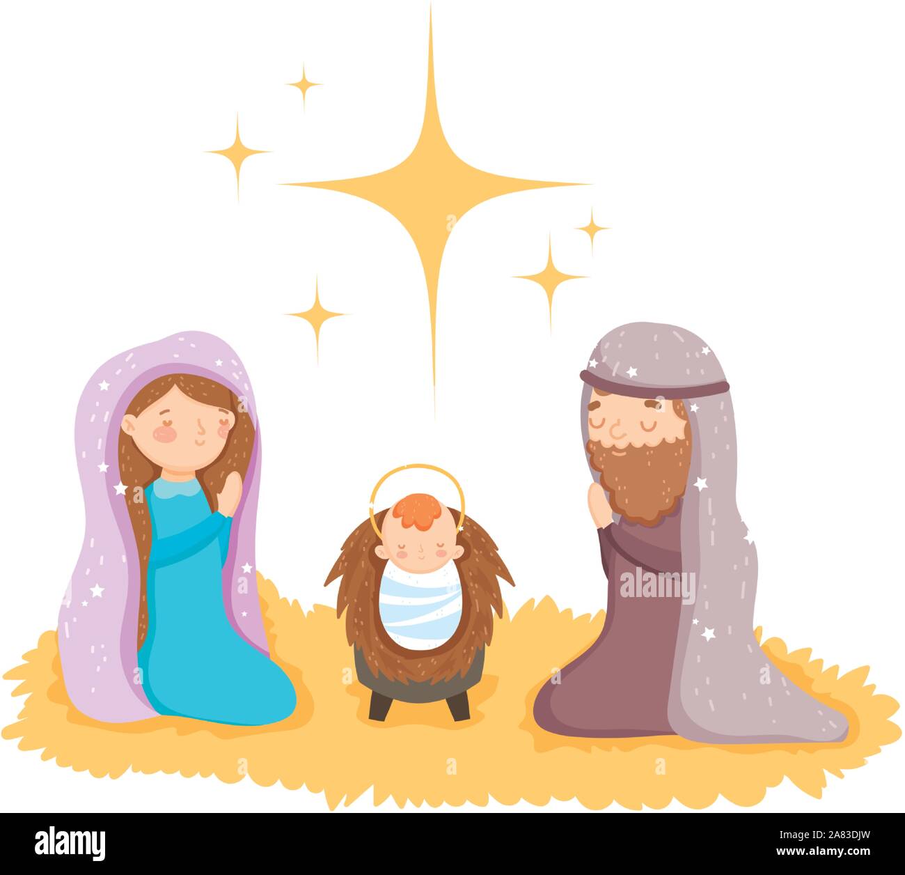 mary joseph and baby star manger nativity, merry christmas vector ...