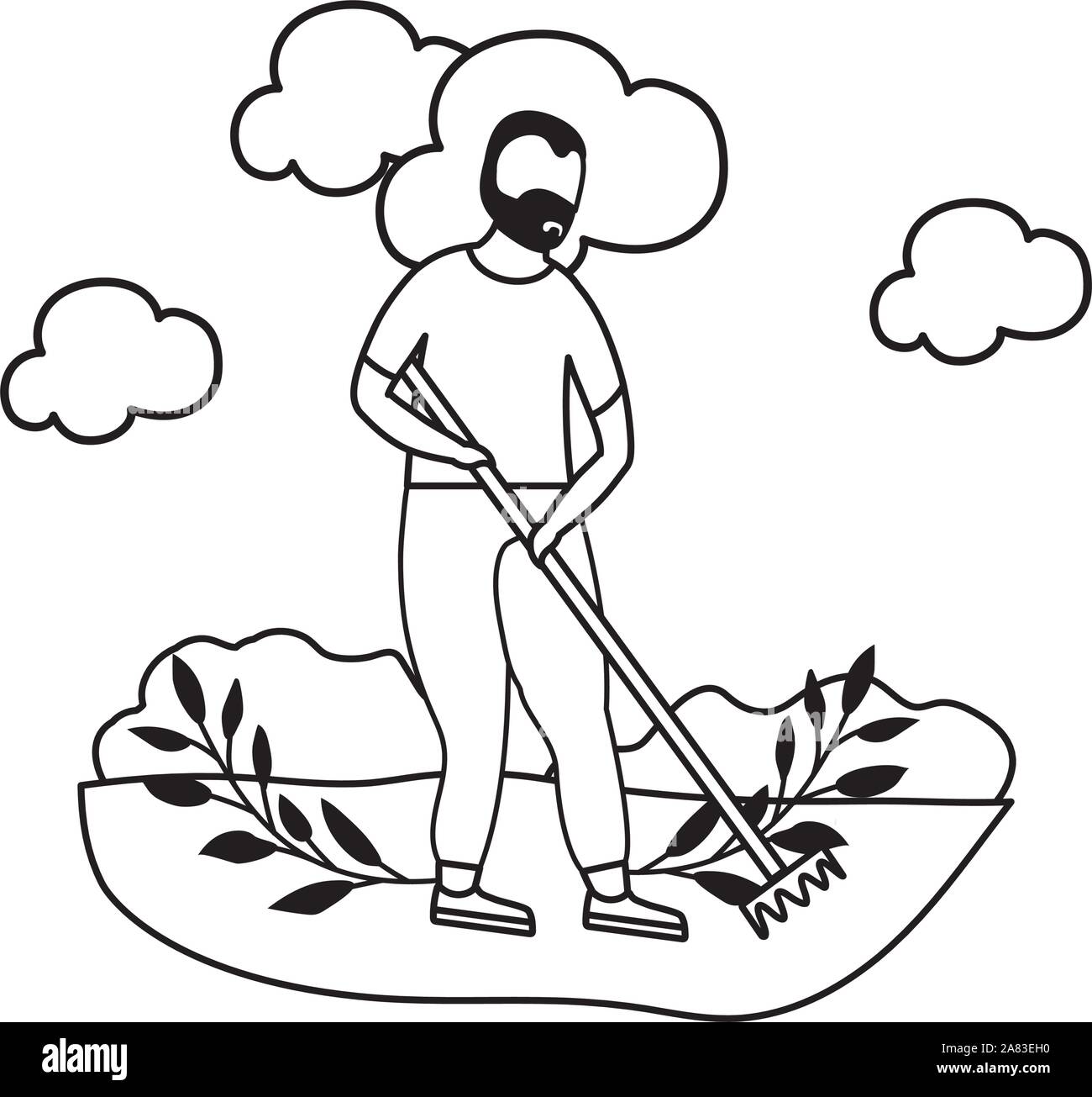 scene of man with rake, tool of garden vector illustration design Stock ...