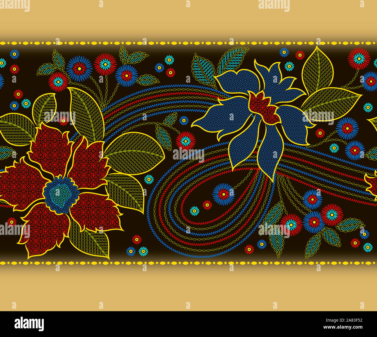 seamless floral colorful embroidery border design background Stock ...