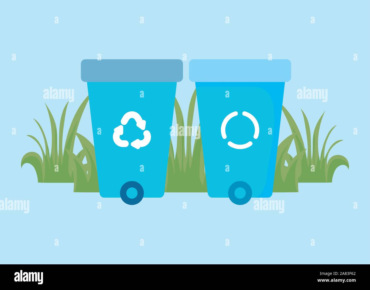 blue recycling basket with background landscape vector illustration ...