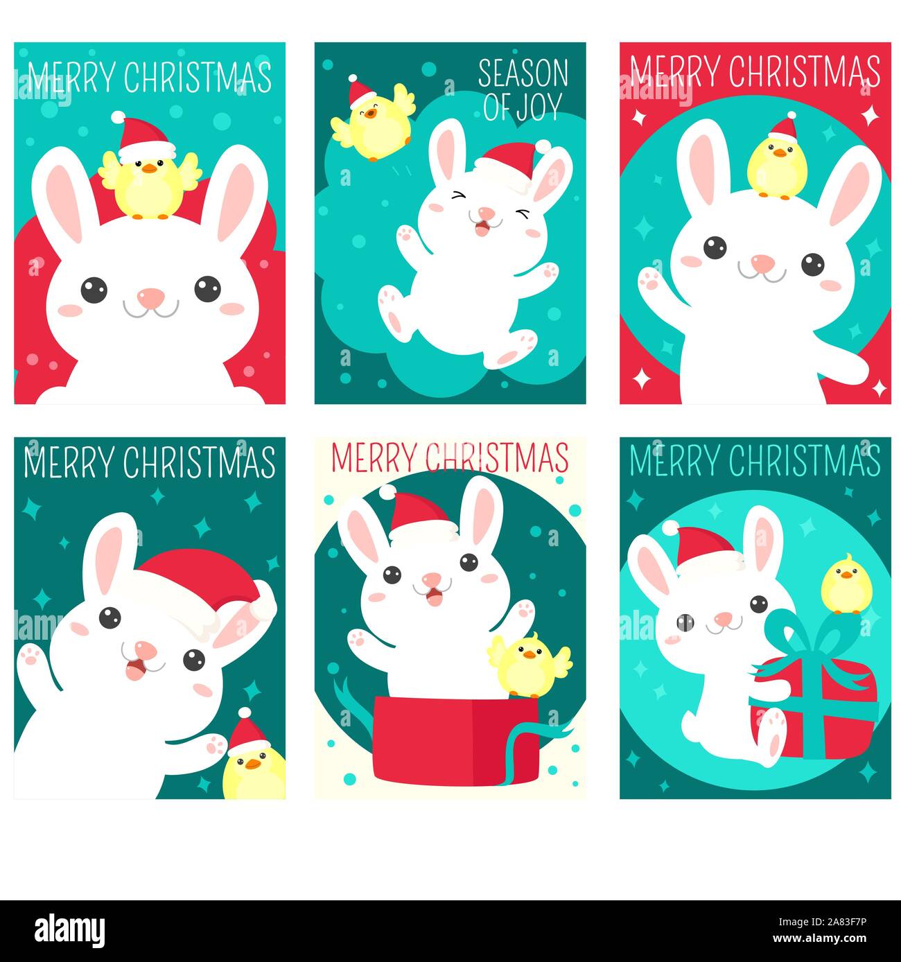 Set of Christmas gift tag, card, badge, sticker with cute bunny and ...