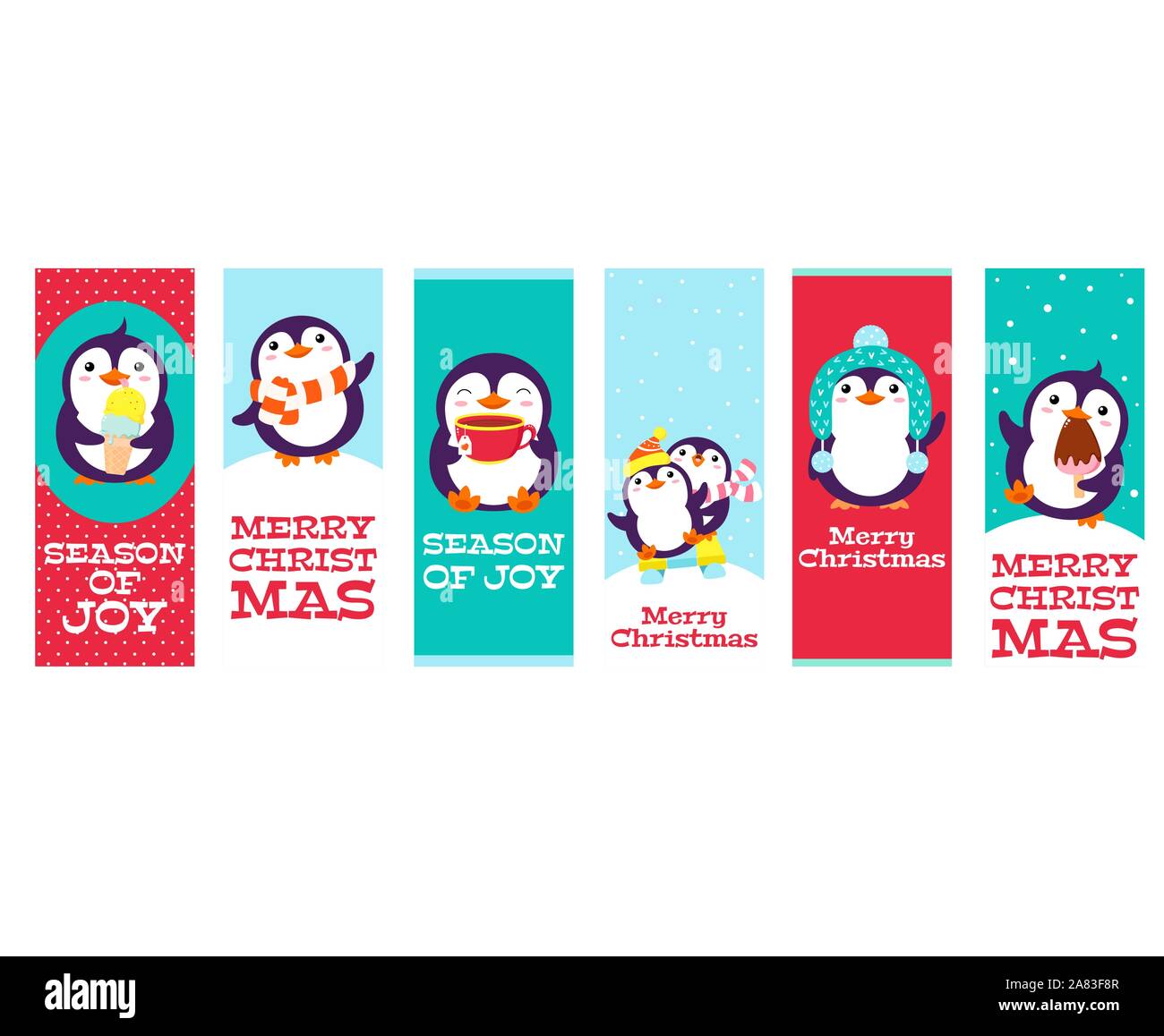 Set of Christmas vertical gift tag, card, badge, sticker with cue ...