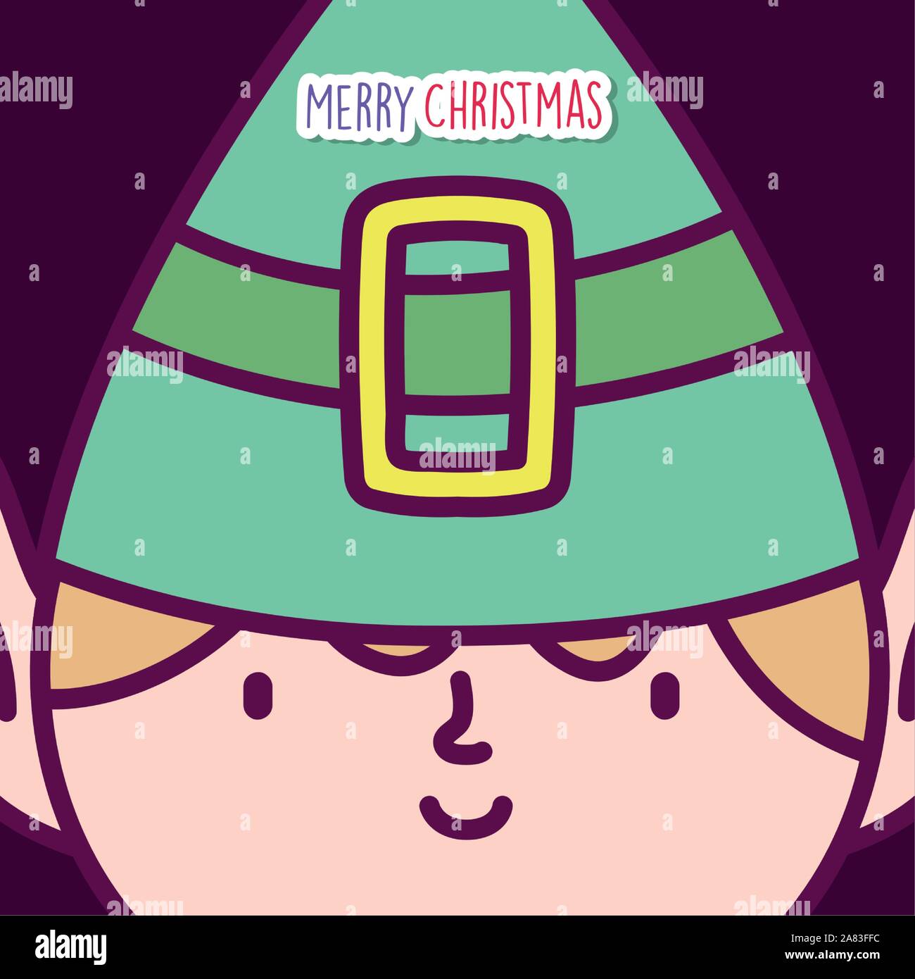 merry christmas celebration cute helper face with hat cartoon vector ...