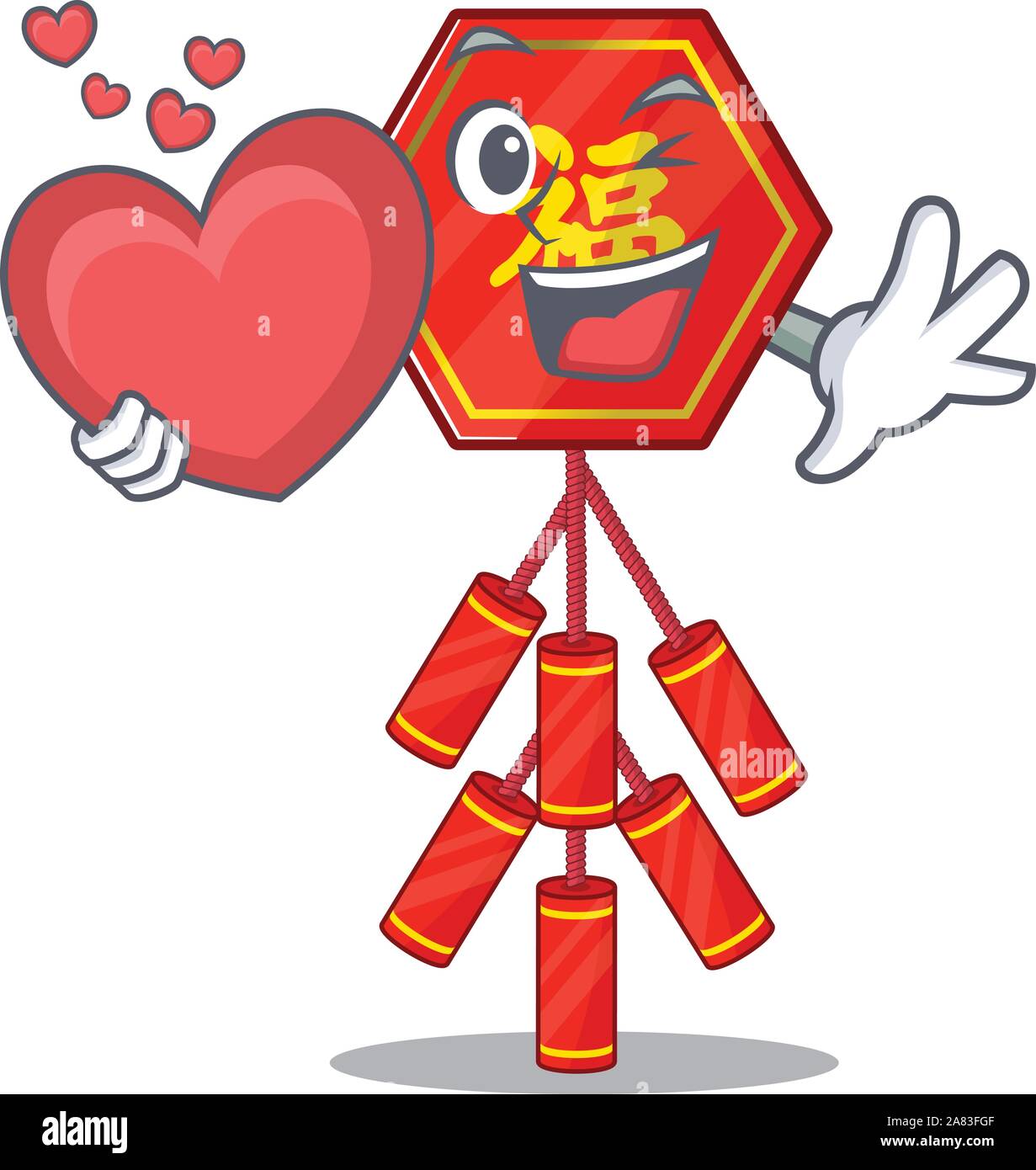 Cute holding heart chinese firecracker character the smiley Stock ...