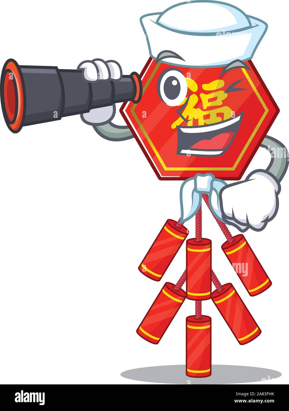 Cute chinese firecracker character sailor holding binocular the smiley ...