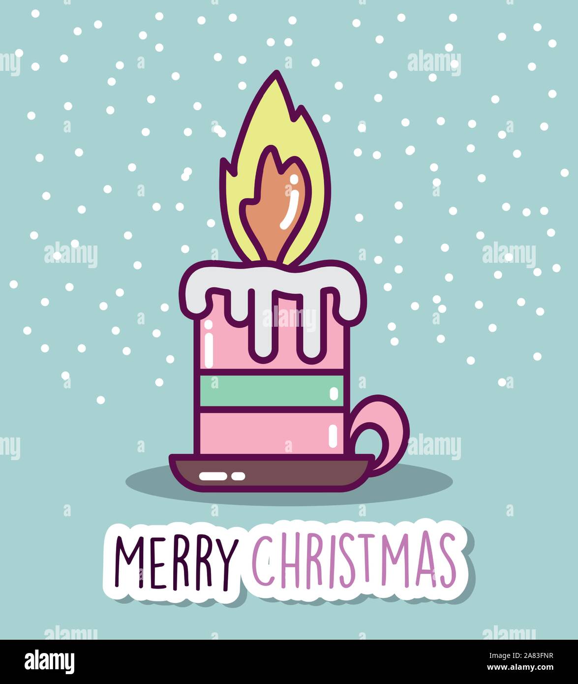 merry christmas celebration burning candle snow vector illustration ...