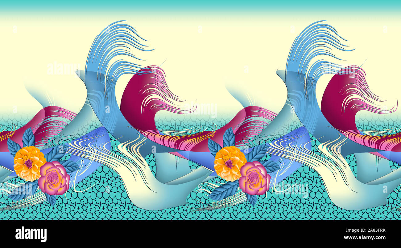 beautiful wave background border with flower border Stock Photo - Alamy
