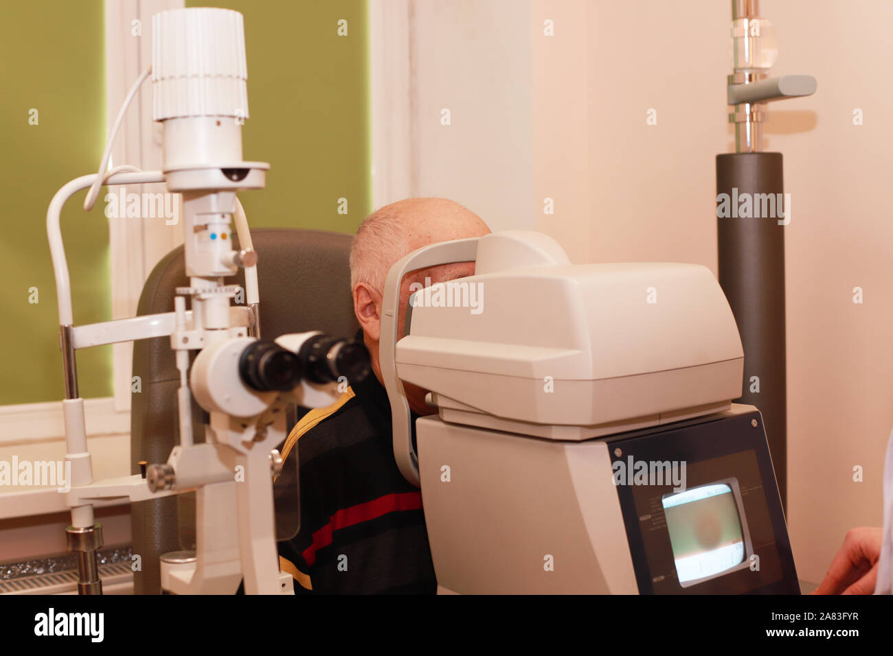Modern tonometer in ophthalmologist's office.checking the eye vision in ...