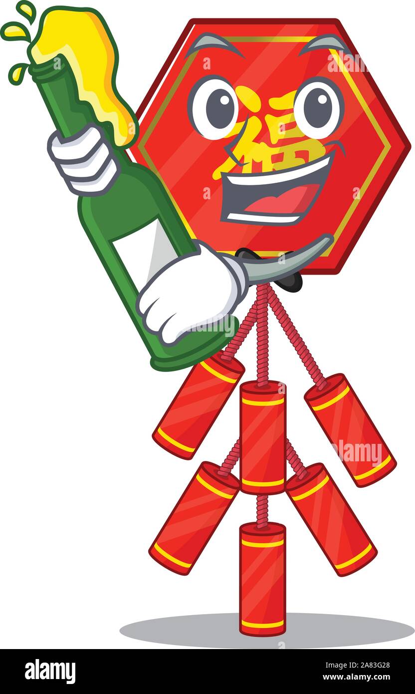 isolated mascot chinese firecracker bring beer on cartoon Stock Vector ...