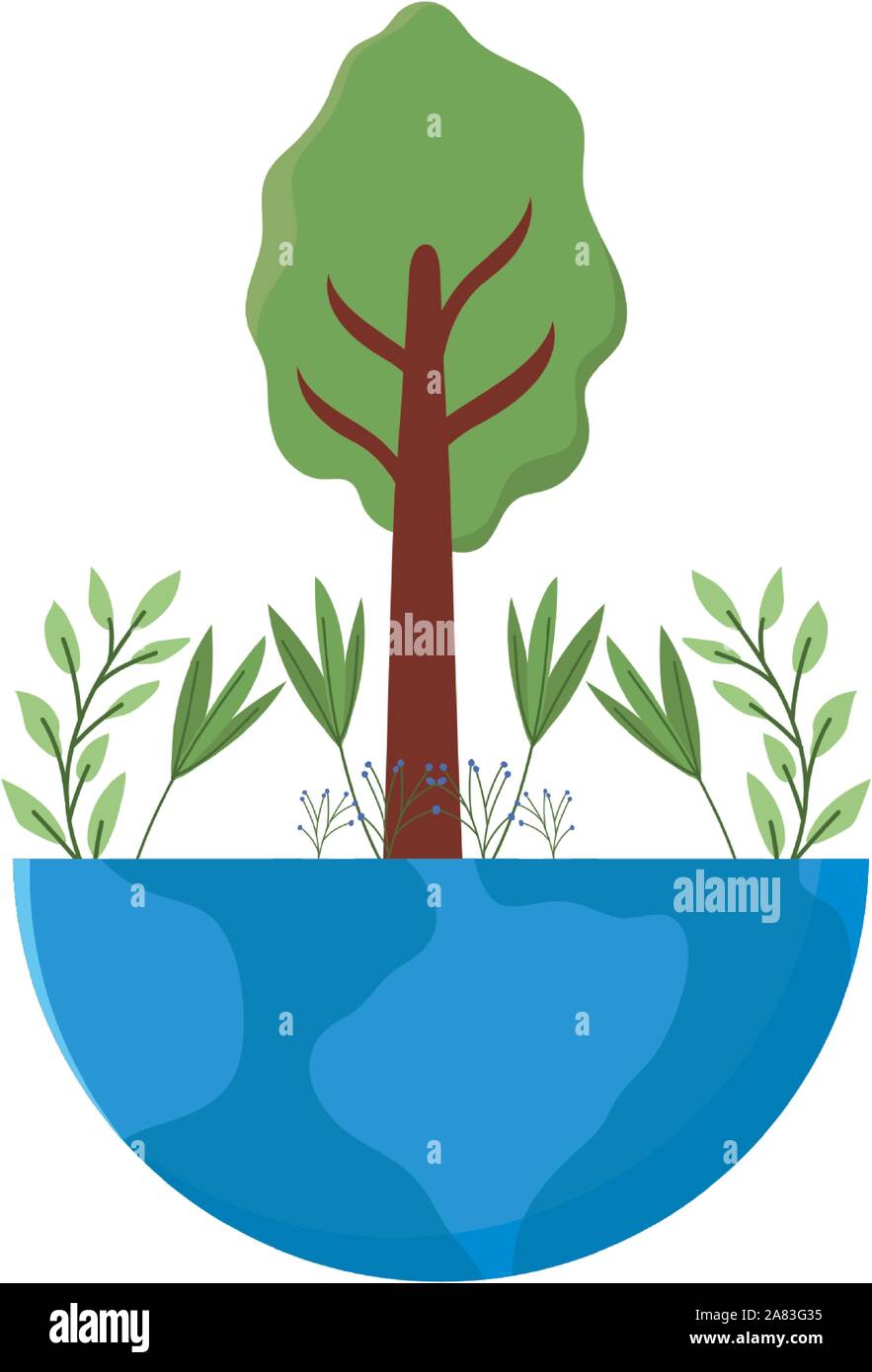 planet earth with tree plants on white background vector illustration ...