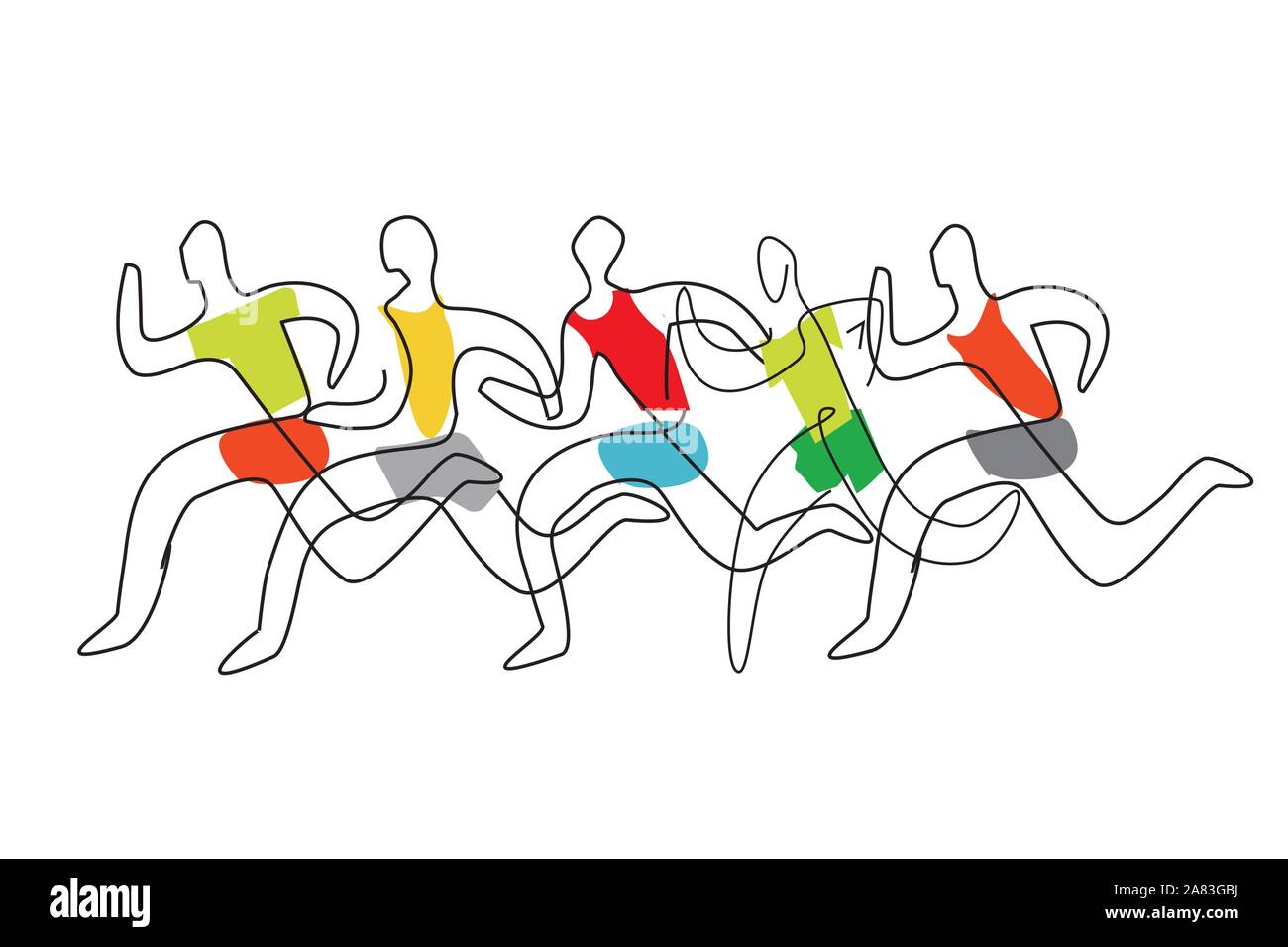 Running race, line art. Five running men. Colorful line art stylized ...
