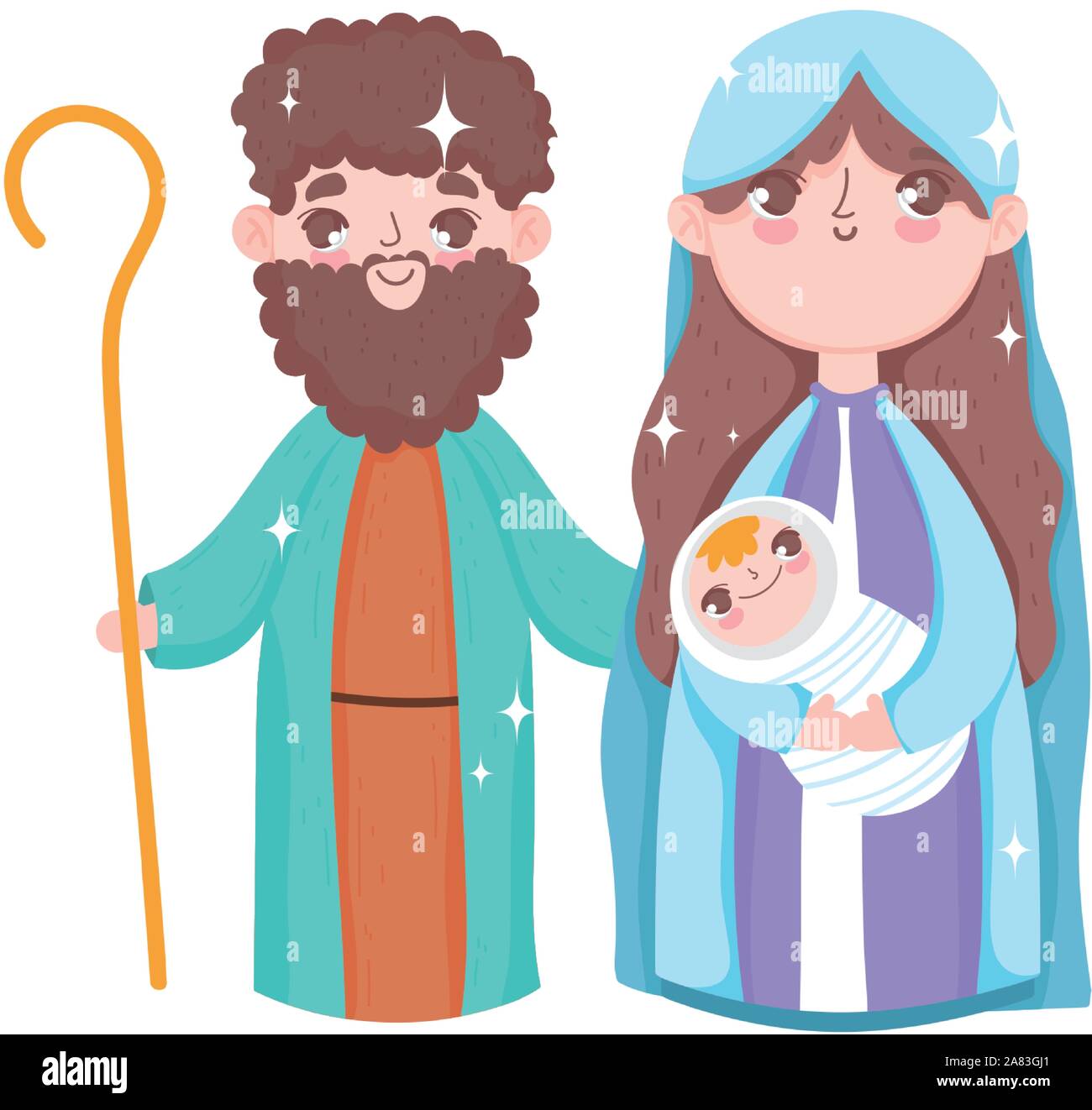 holy mary joseph and baby jesus manger nativity, merry christmas vector ...