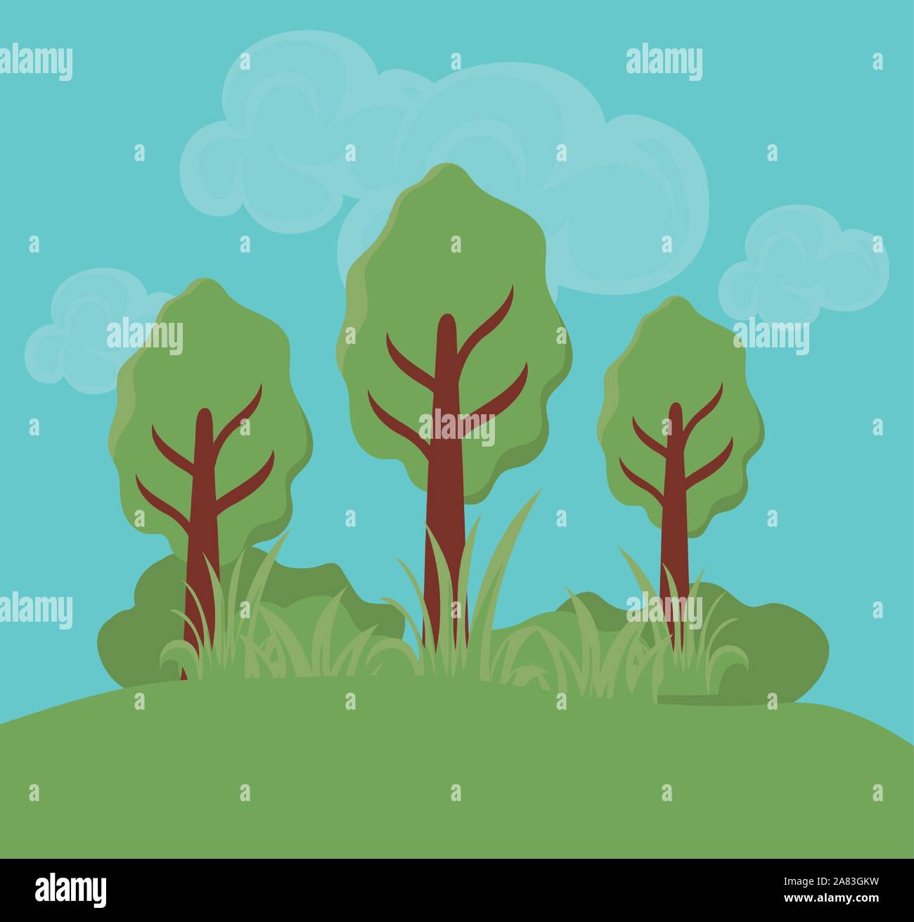 tree plants with background landscape vector illustration design Stock ...