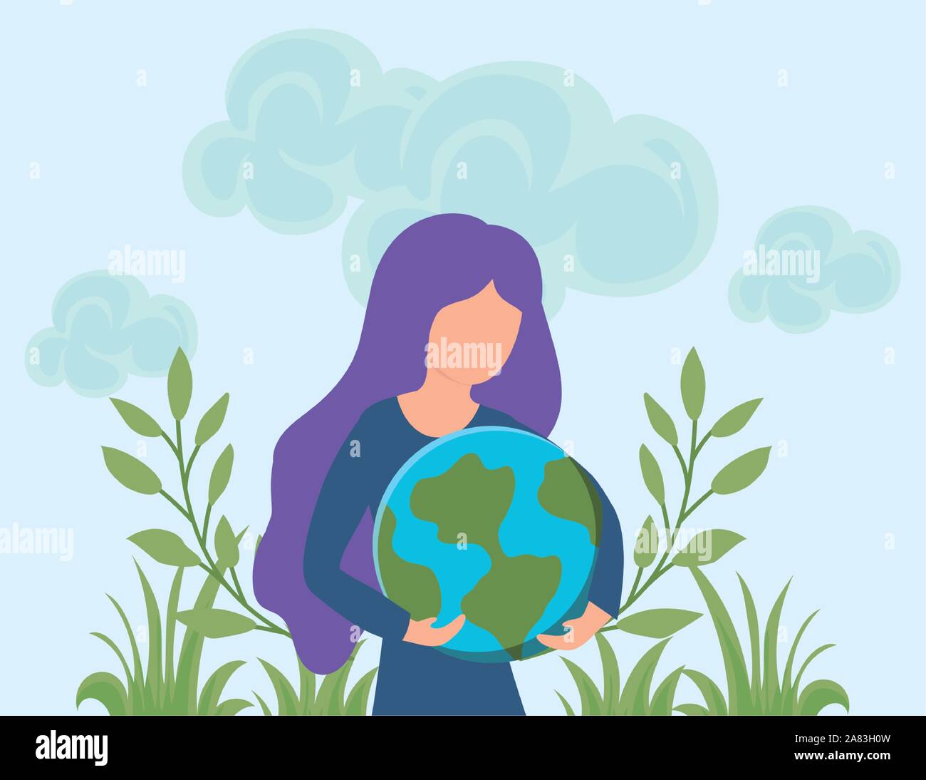 renewable energy, woman with planet earth vector illustration design ...