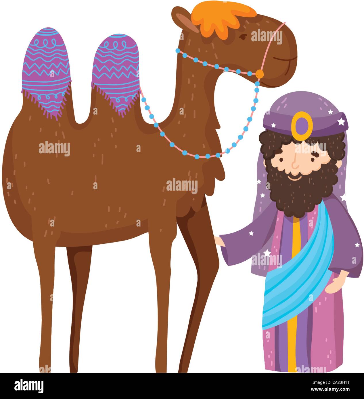 wise king and camel manger nativity, merry christmas vector ...