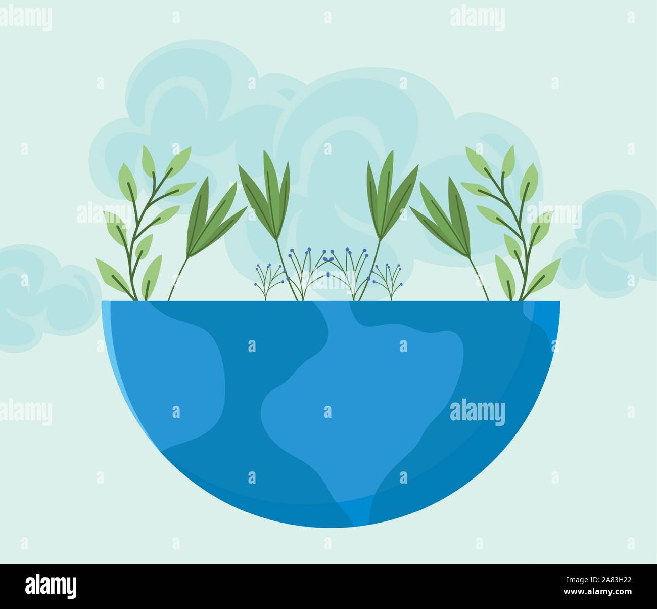 planet earth with tree plants and background landscape vector ...